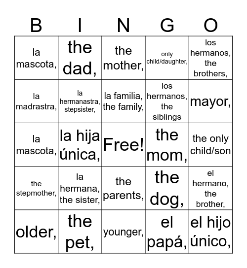 Loteria de La Familia Bingo Card