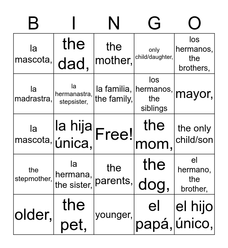 Loteria de La Familia Bingo Card
