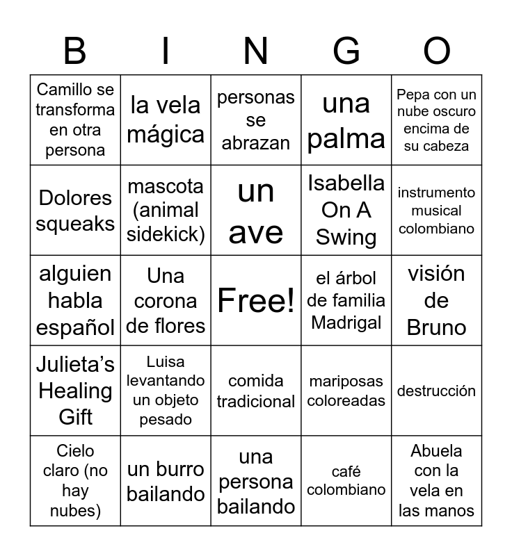Encanto Bingo Card