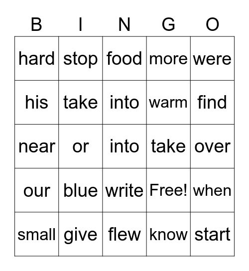 SIGHT WORD Bingo Card