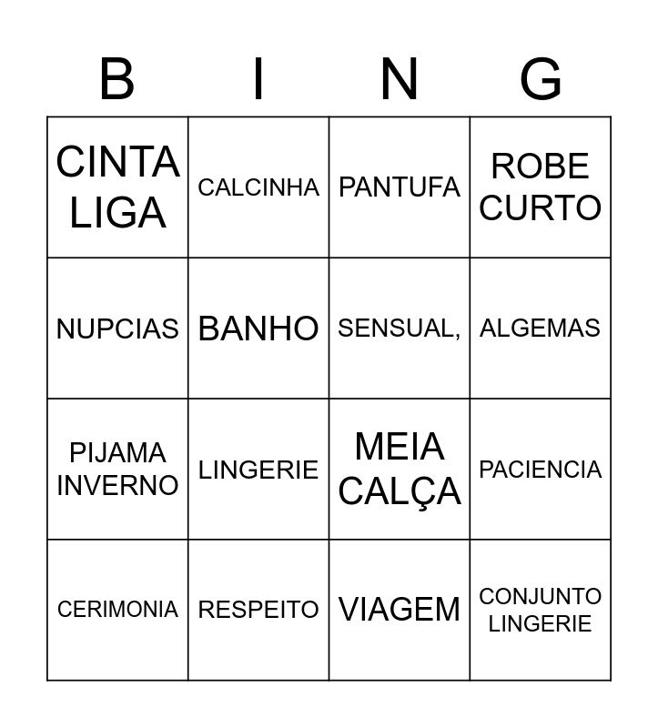 BINGO DA JULIA Bingo Card