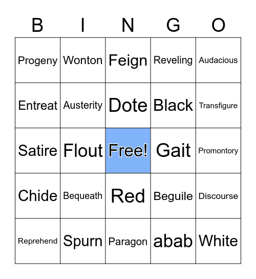 A Midsummer Night's Dream Vocab Bingo Card