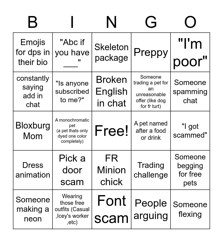 What Do You See In Adopt Me Bingo Card