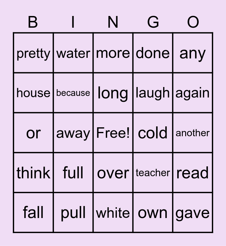 Eye Words Bingo Card