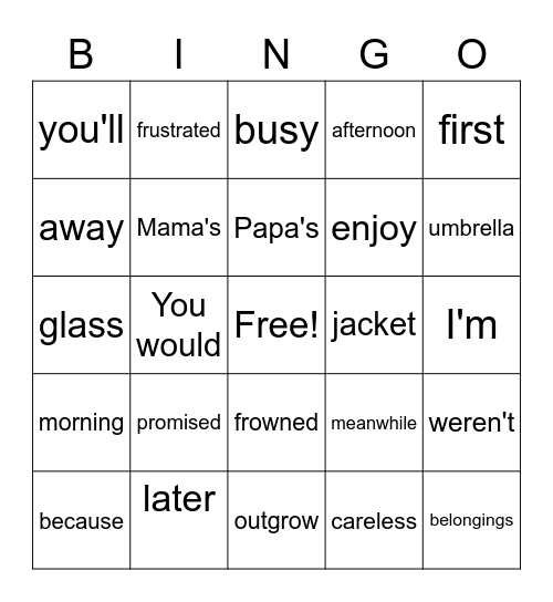 Busy Bea Bingo Card