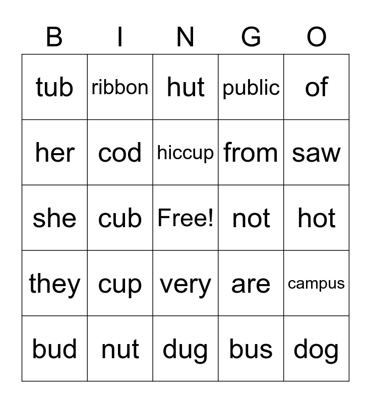 Unit 9 Words Bingo Card