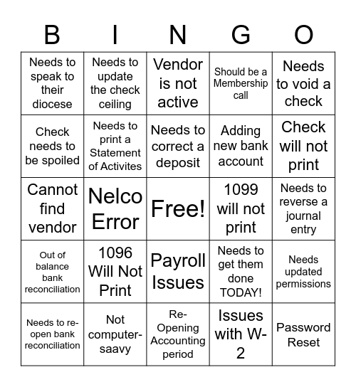 Accounting January BINGO Card