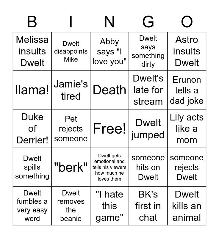 Dwelt Bingo Card