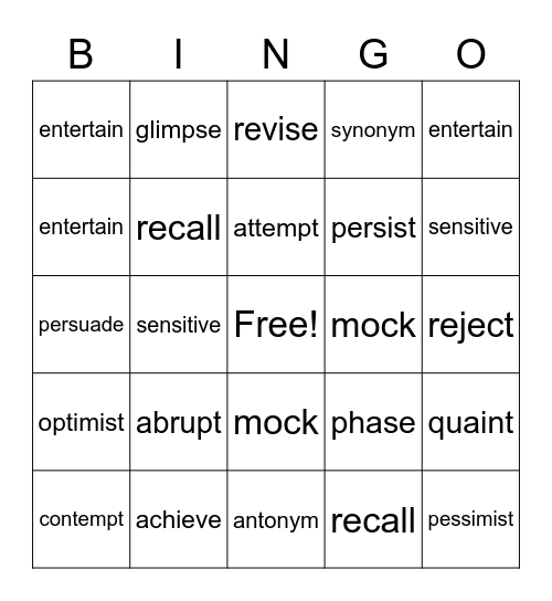 Wordly Wise Book 4 Lesson Bingo Card