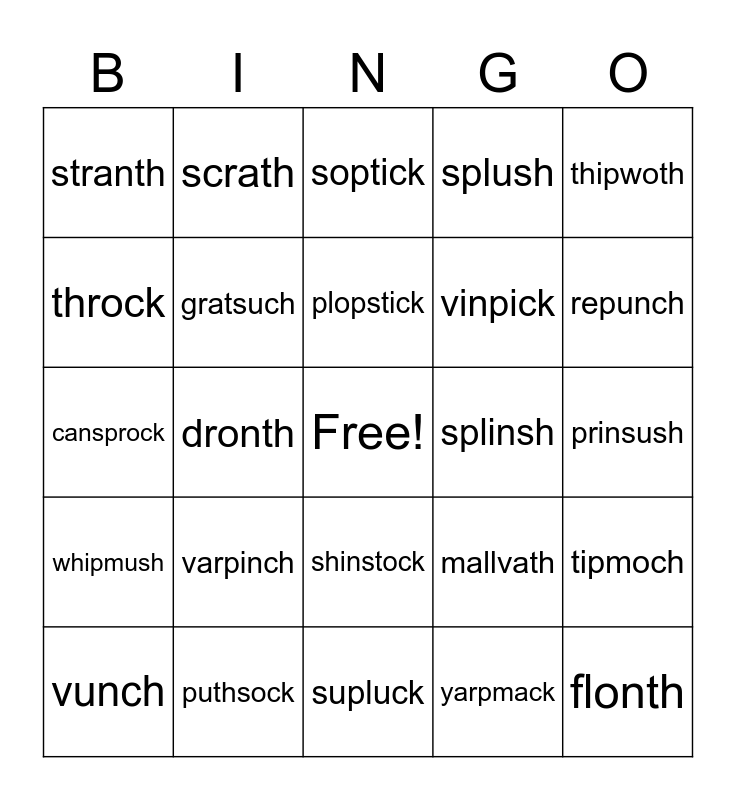 Final Digraph Nonsense Word Bingo Card