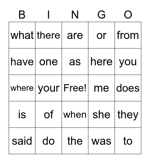 Trick Words Units 2-6 Bingo Card