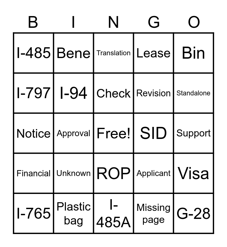 DOC PREP Bingo Card