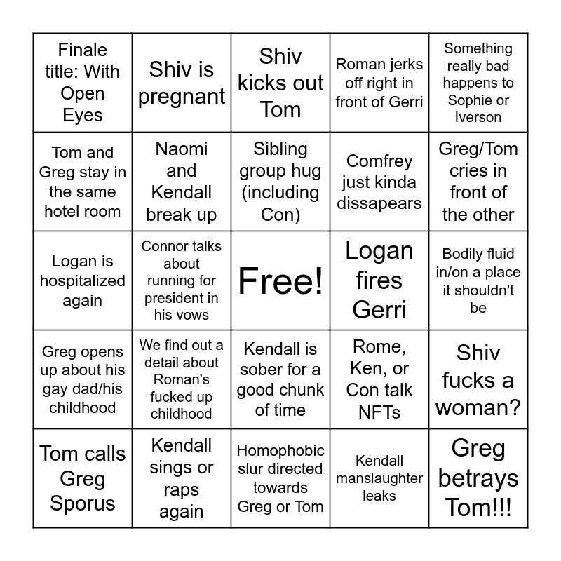 Succession Season 4 Bingo Card