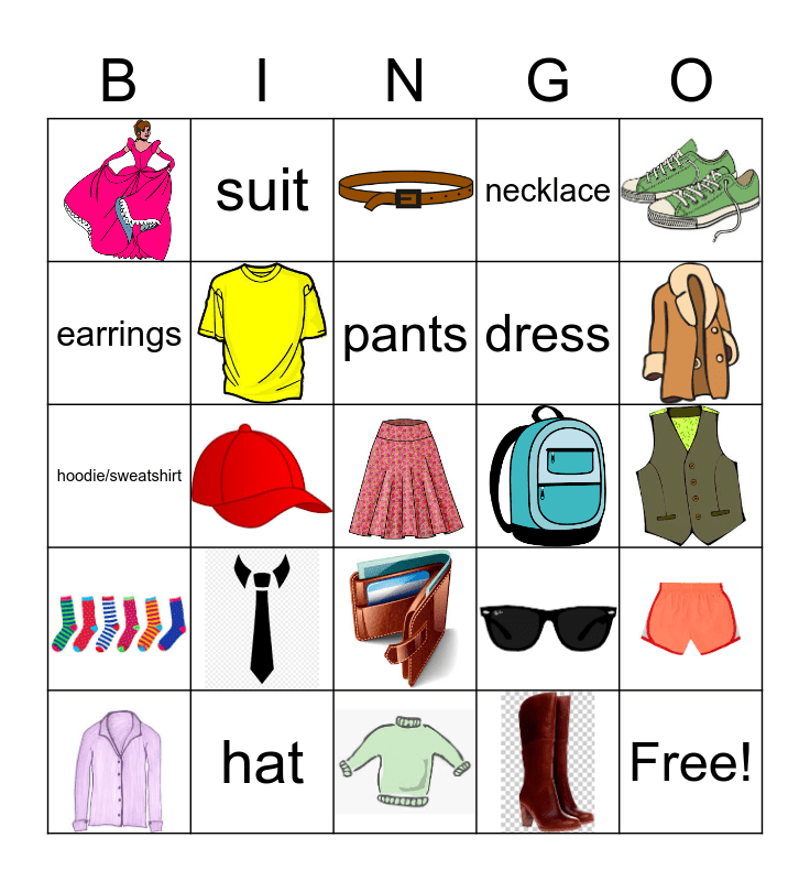 Clothing Bingo Card