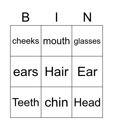 Parts of the Face Bingo Card