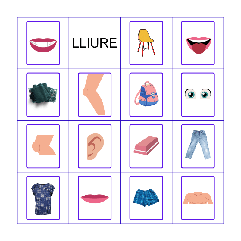 BINGO DE L'ESCOLA, EL COS I LA ROBA📚👂🏼👗 Bingo Card