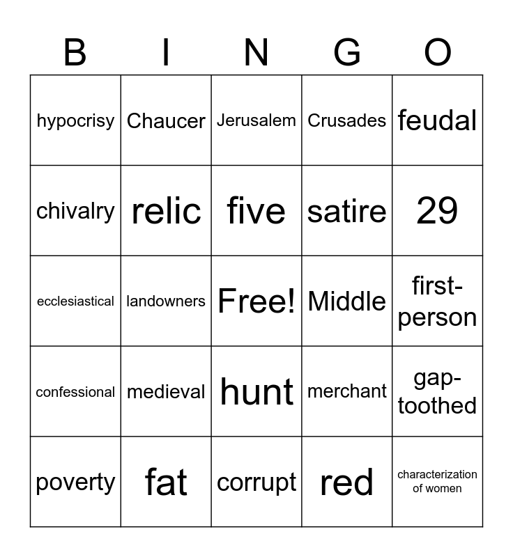 Canterbury Tales Bingo Card