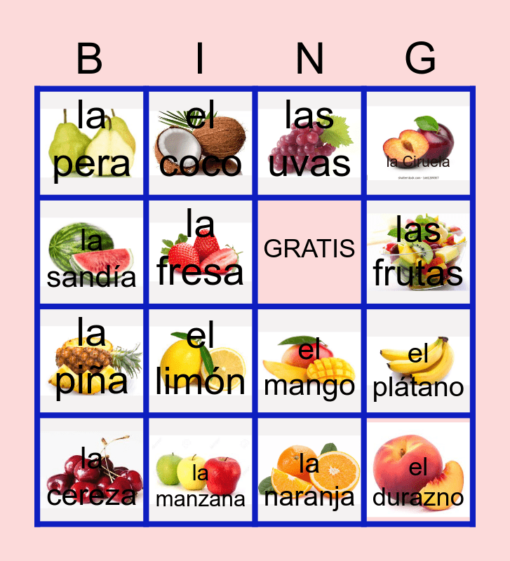 Las Frutas Bingo Card