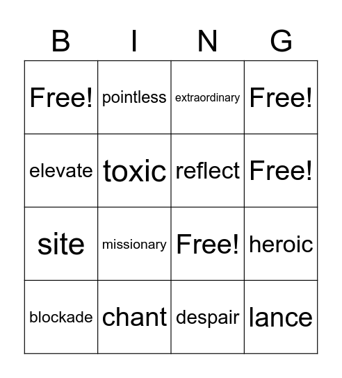 Vocab Unit 11 Words Bingo Card