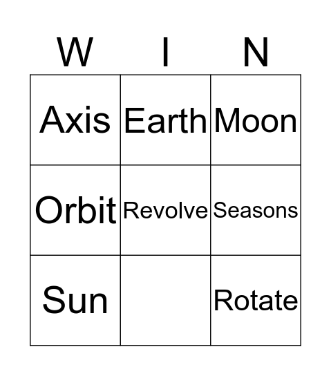 Sun, Moon, Earth Bingo Card