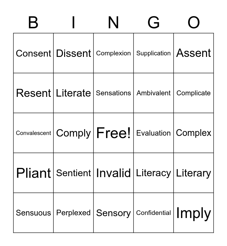 Vocabulary 37 &39 Bingo Card