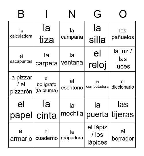 Utiles Escolares Bingo Card