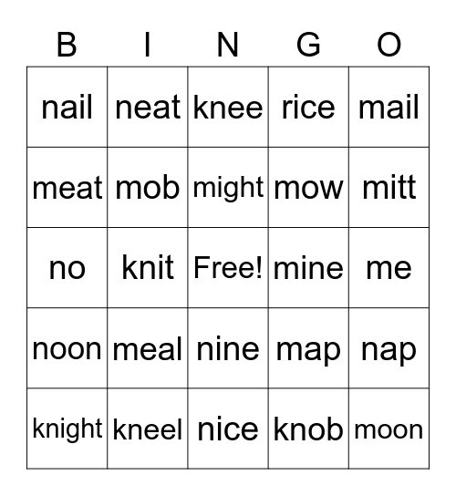 M vs. N Bingo Card