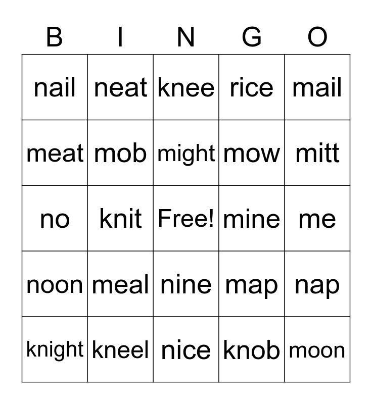 M vs. N Bingo Card