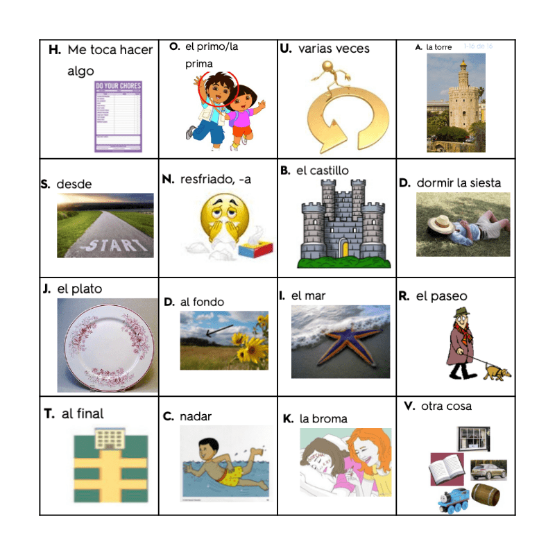 Las vacaciones Bingo Card