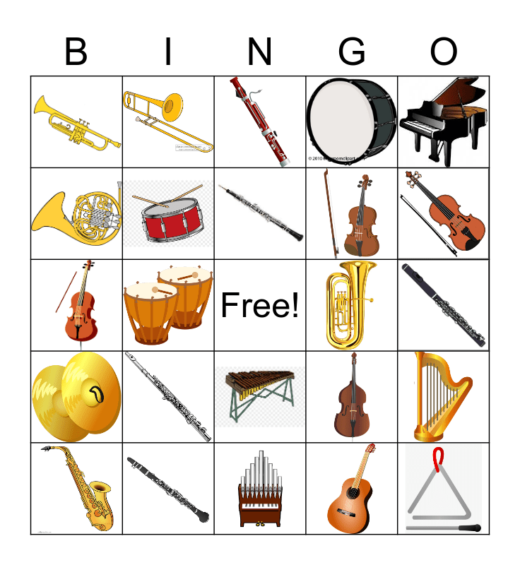 Musical Instrument Bingo Card