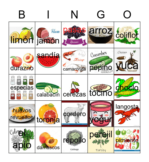 CCHS--Spanish 3,Unidad 4, La Comida Bingo Card