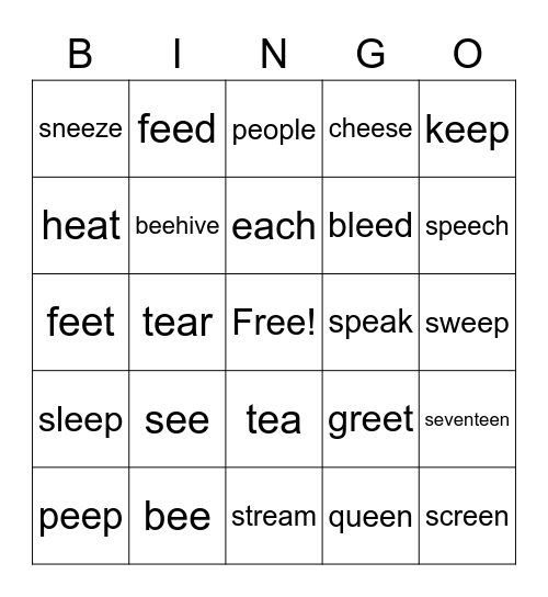 ee & ea Bingo Card