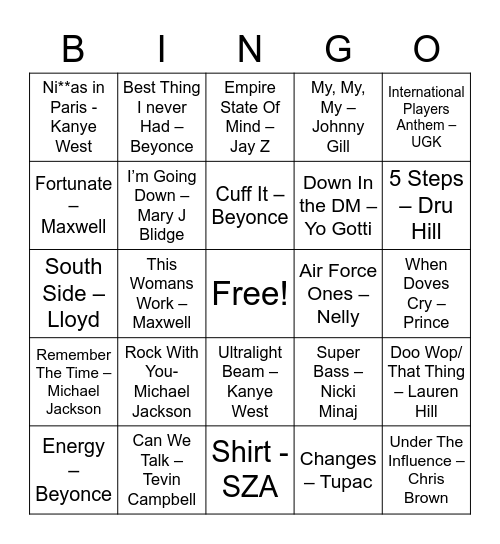 Pass The Aux Bingo Card