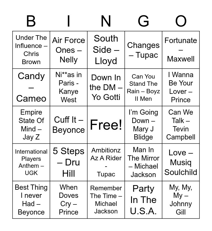 Pass the Aux Bingo Card