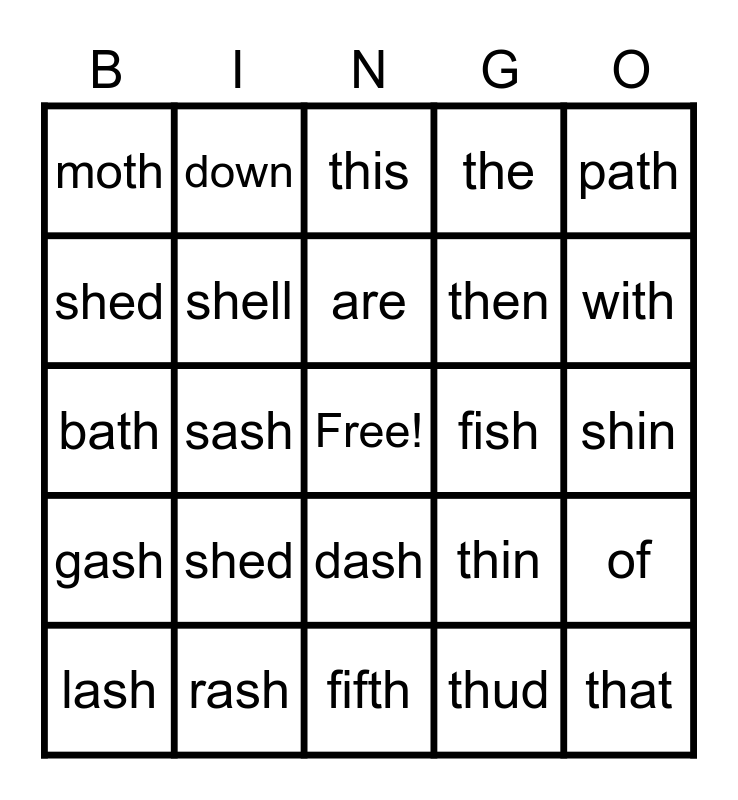 Digraph SH and TH BINGO! Bingo Card