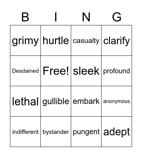 Vocab Bingo Card