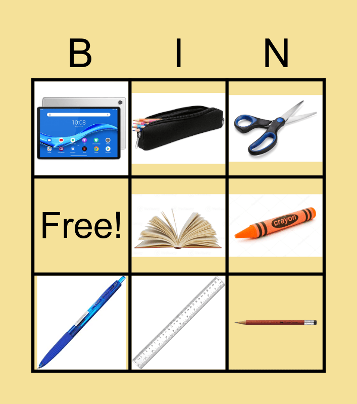 Classroom objects Bingo Card