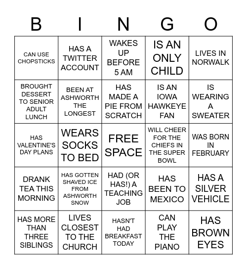 FIND SOMEONE WHO Bingo Card