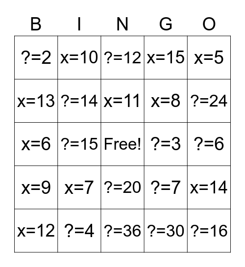 Triangle Proportionality Bingo Card
