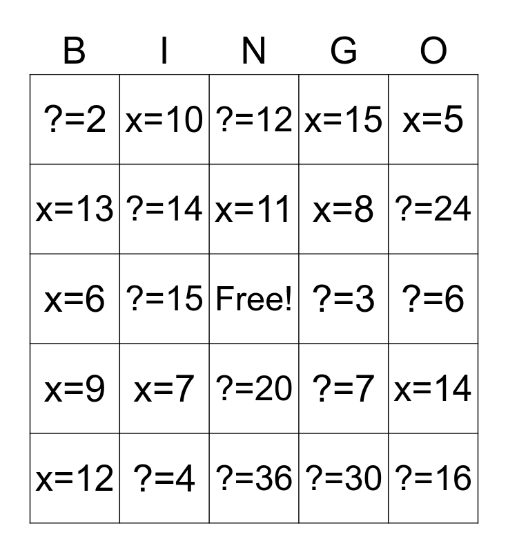 Triangle Proportionality Bingo Card