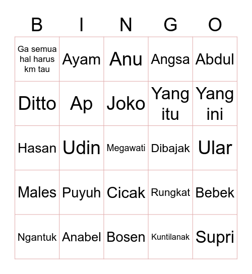 Untitled Bingo Card