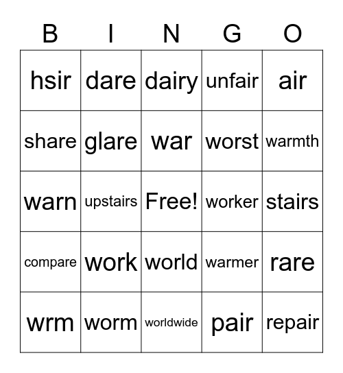 spelling unit 3 extra list Bingo Card