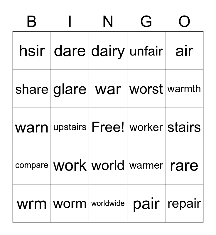 spelling unit 3 extra list Bingo Card