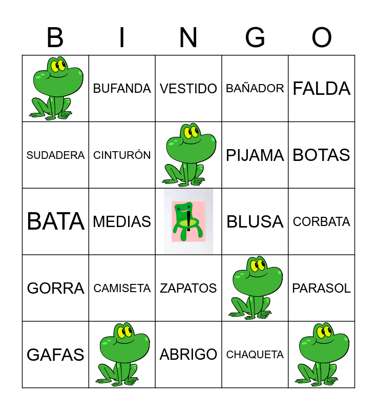 Ropa de Froggy Bingo Card