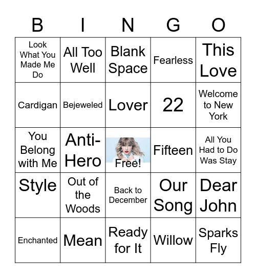 The Music of Taylor Swift Bingo Card