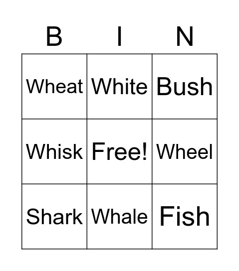 Wh and Sh Diagraphs Bingo Card
