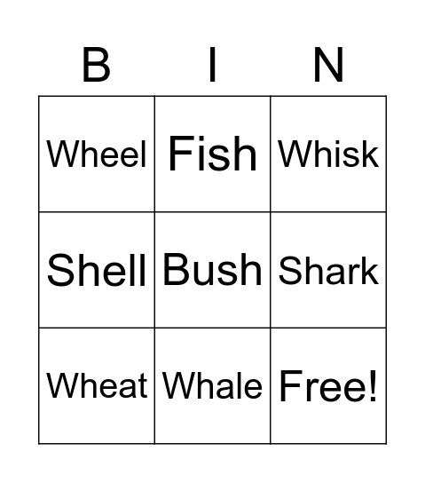 Wh and Sh Diagraphs Bingo Card