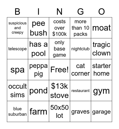 Shell Challenge Tours Bingo Card