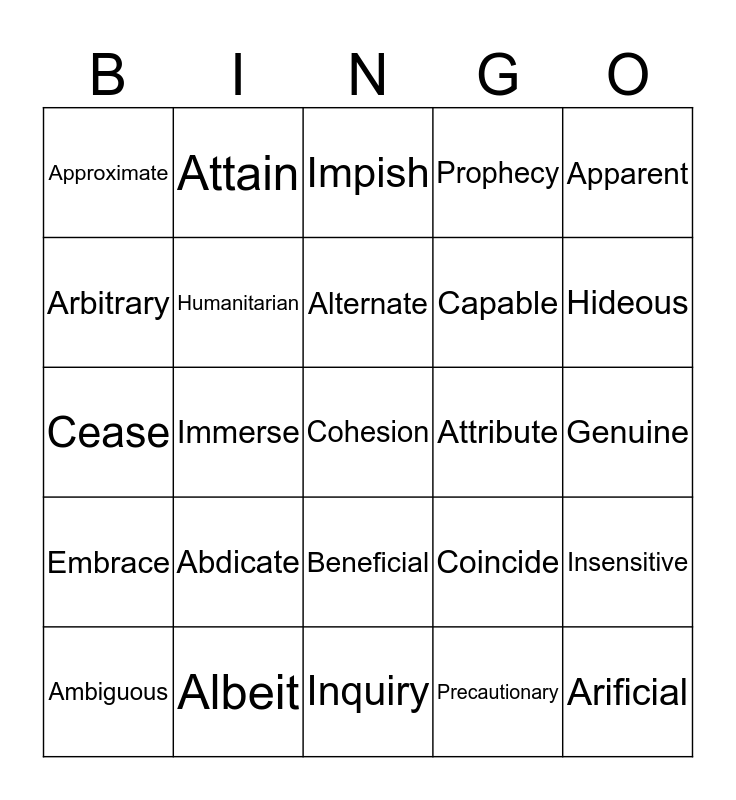Chapter 9 Review Bingo Card