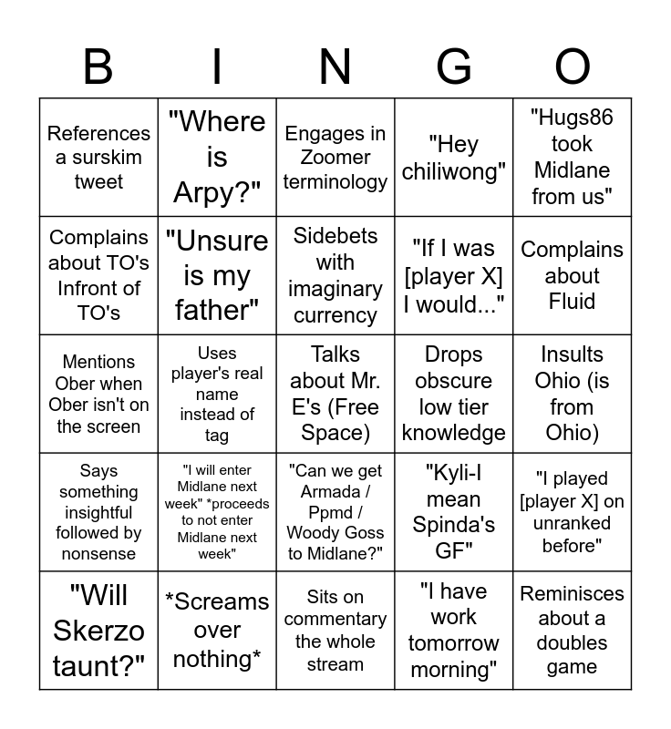 BELT @ Midlane Bingo Card